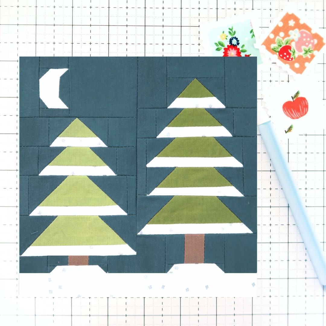 Winter Night Woodland Forest Trees Quilt Block PDF Pattern - Includes ...