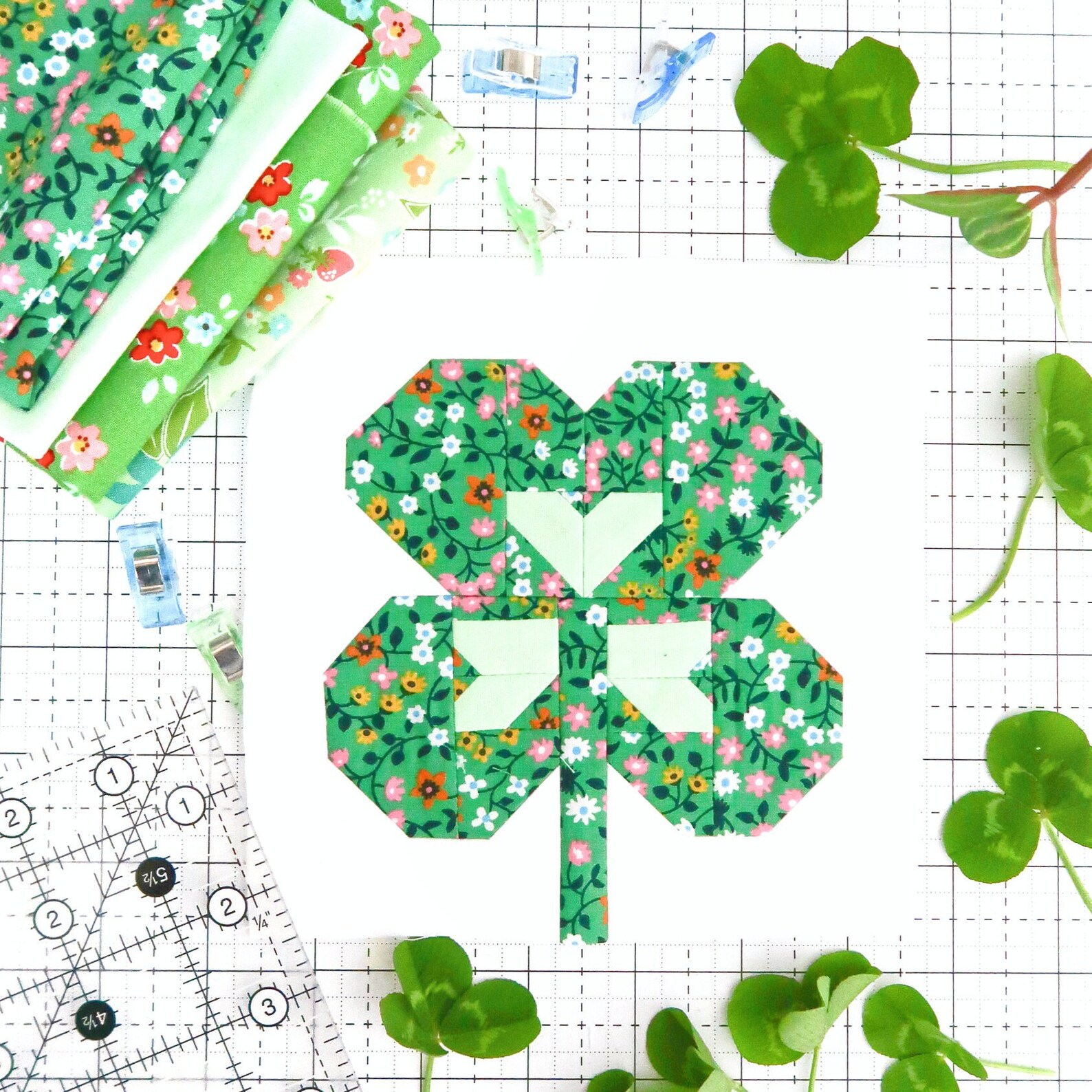 Shamrock Clover Leaf Quilt Block Pattern St. Patrick's Day PDF ...