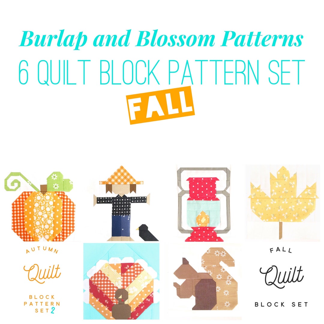Set of 6 Fall Autumn Quilt Block Patterns - Henrietta Squirrel, Lantern ...