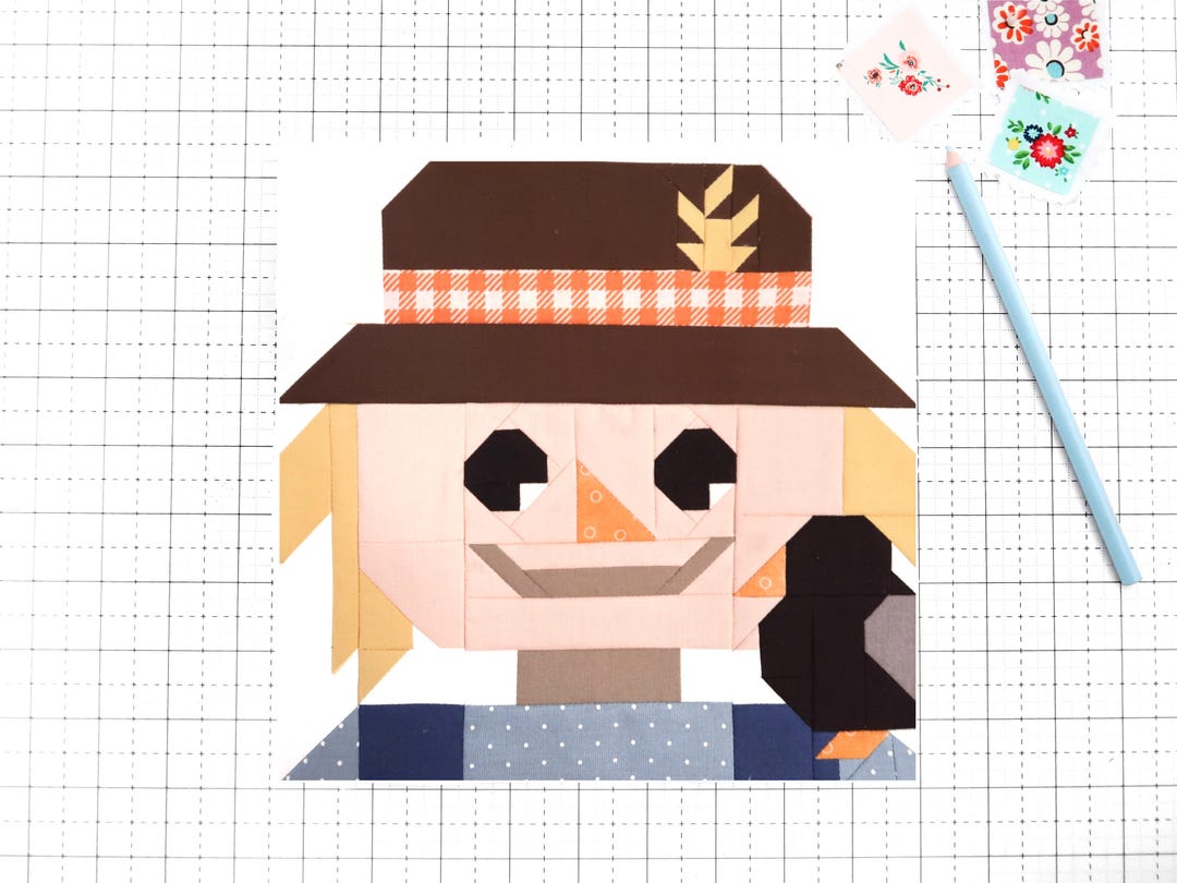 Scarecrow Face Quilt Block Pattern Fall Autumn Crow PDF - Makes 6 Inch ...