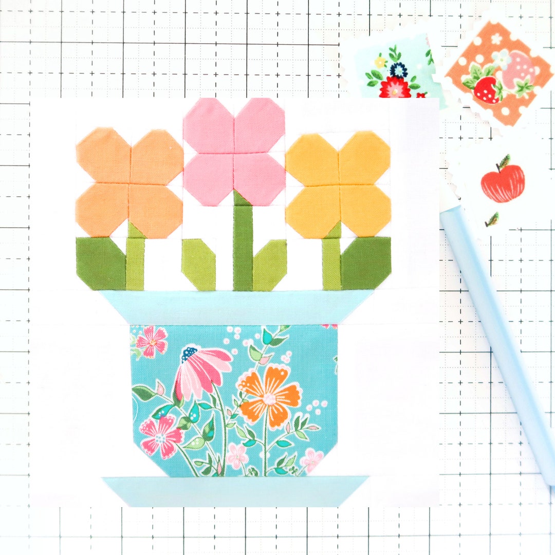 Flower Pot Quilt Block Pattern Spring PDF - Includes Instructions for 6 ...