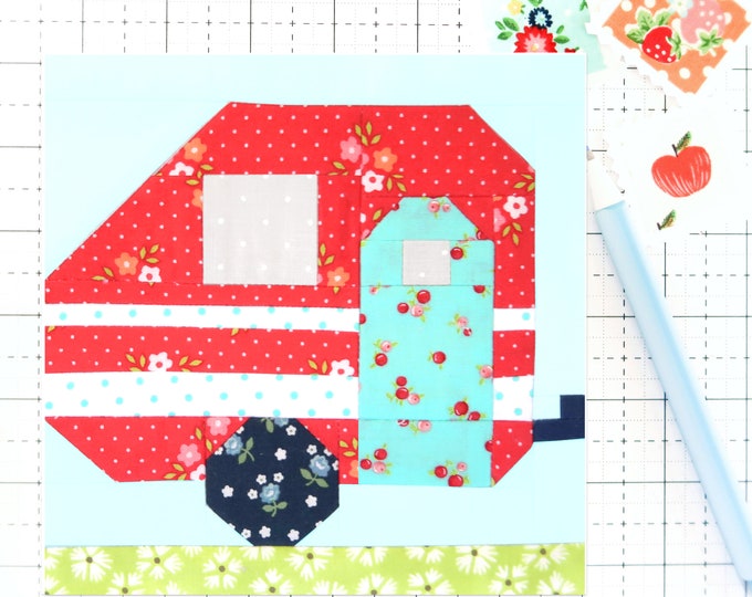 Set of 4 Camping Quilt Block Patterns - Mountains, Camper, Campfire ...