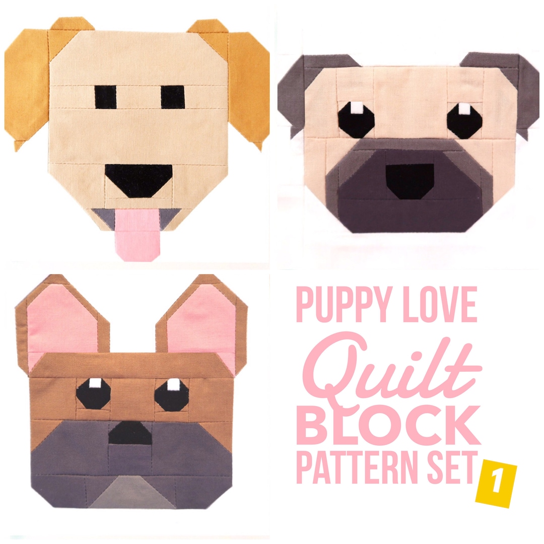 Set of 3 Dog Puppy Quilt Block Patterns: French Bulldog, Pug, Golden ...