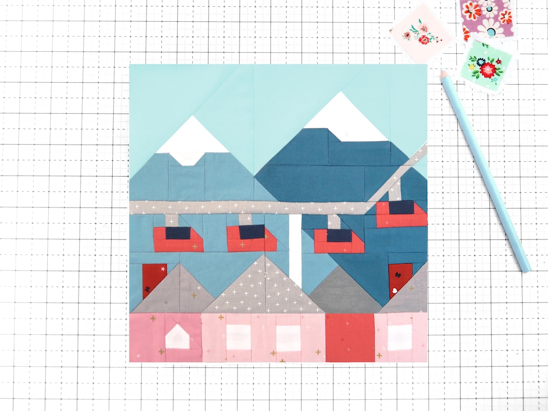Ski Village Winter Mountains Christmas Quilt Block PDF Pattern ...