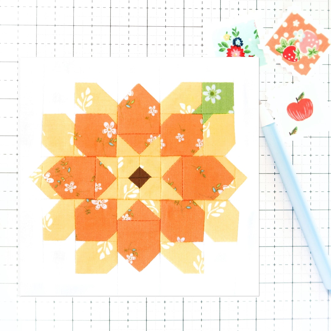 Mum Quilt Block Pattern Fall Chrysanthemum Flower PDF - Makes 6 Inch, 9 ...