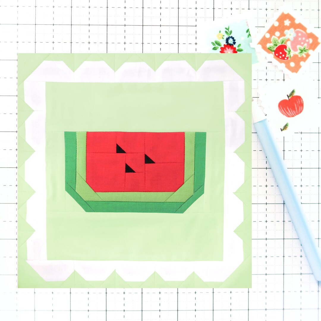 Watermelon With Scallop Border Quilt Block Pattern Fruit PDF - Instructions for 6 Inch, 9 Inch ...