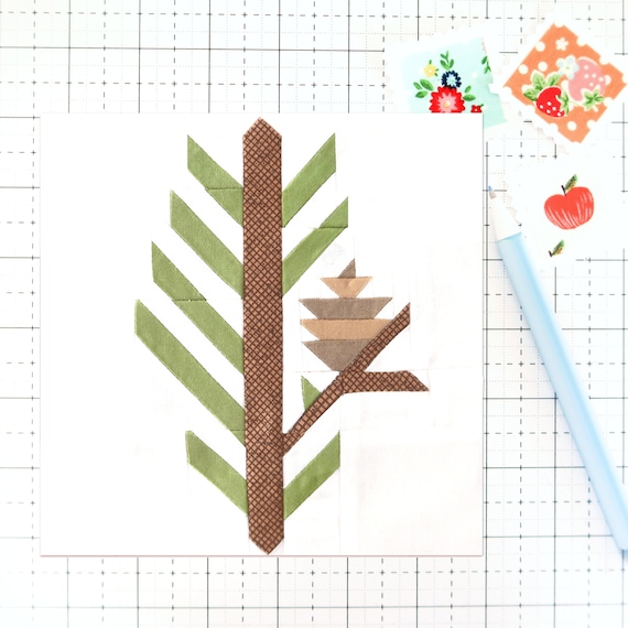 Pine Tree Branch Woodland Forest Quilt Block PDF Pattern - Etsy