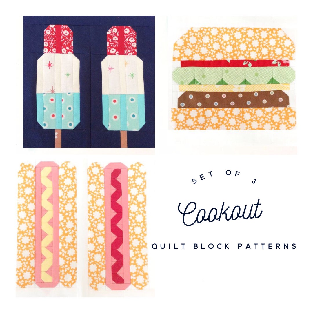 Set of 3 Cookout Quilt Block Patterns Hotdogs, Hamburger, and Popsicles ...