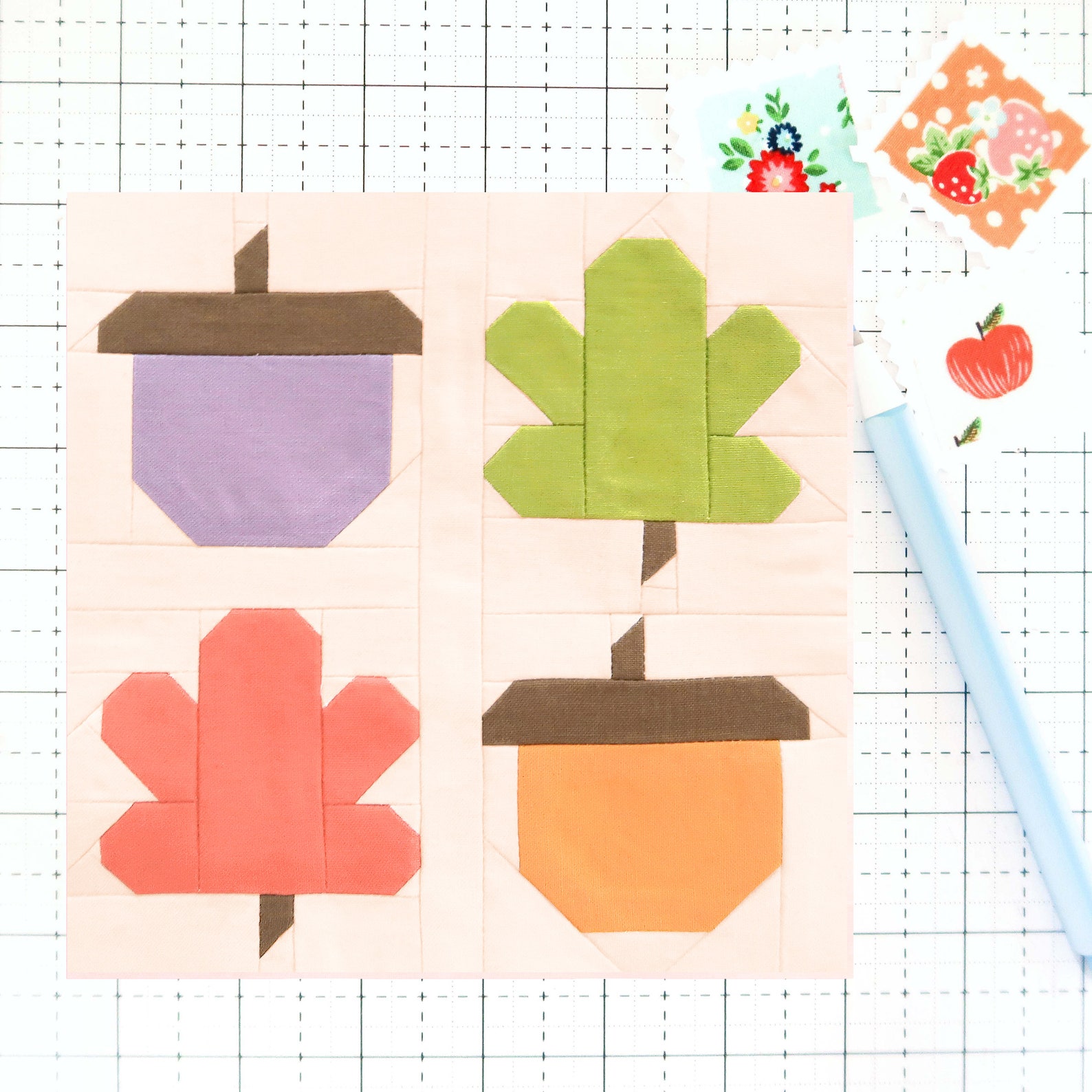 Acorns and Oak Leaves Fall Quilt Block Pattern Autumn Pdf-instructions ...