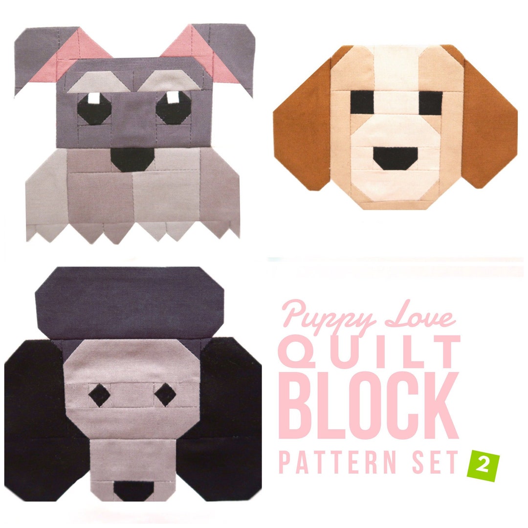 Set of 3 Dog Puppy Quilt Block Patterns: Schnauzer, Beagle, Poodle ...