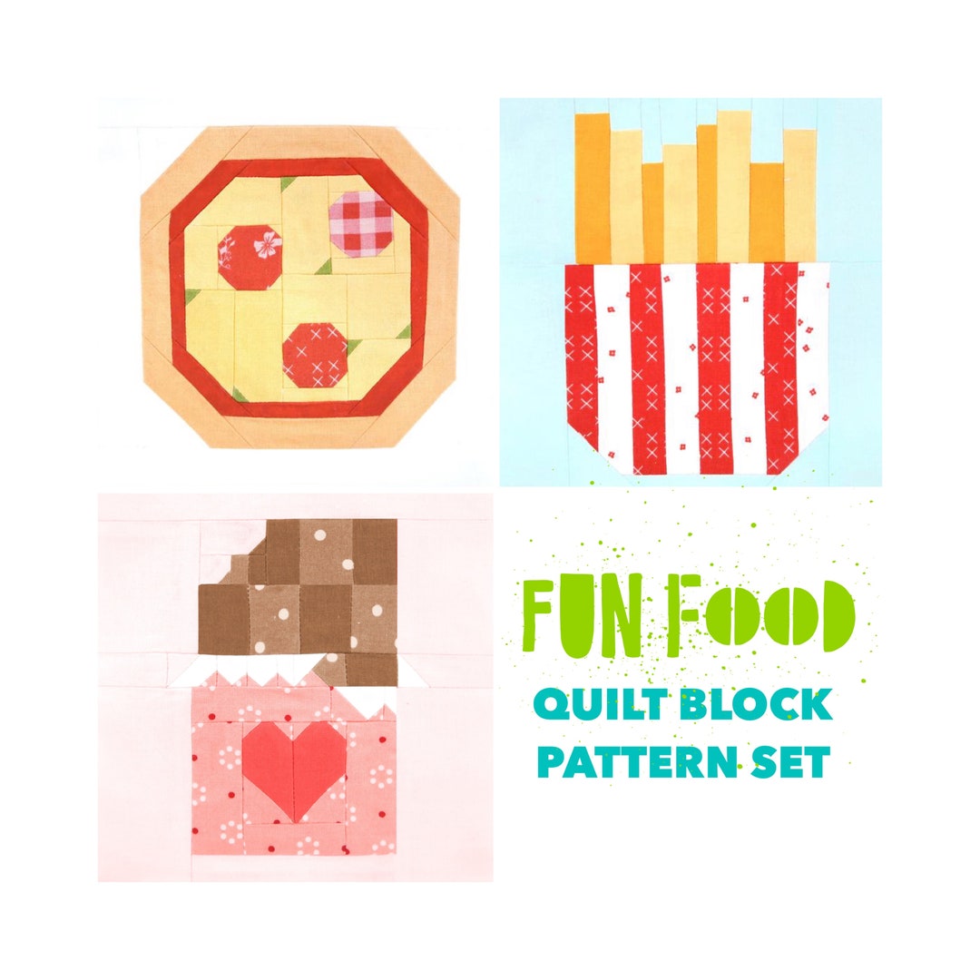 Set of 3 Fun Food Quilt Block Patterns: Chocolate Love, Pizza Party ...