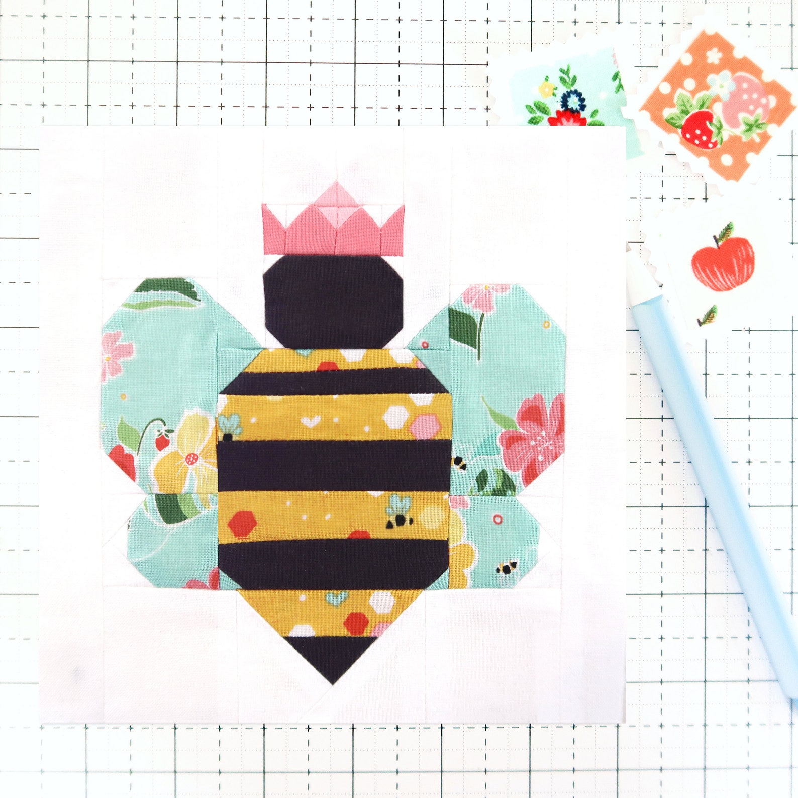 Set of 3 Bee Summer Spring Quilt Block Patterns: Honeybee, Local Honey ...