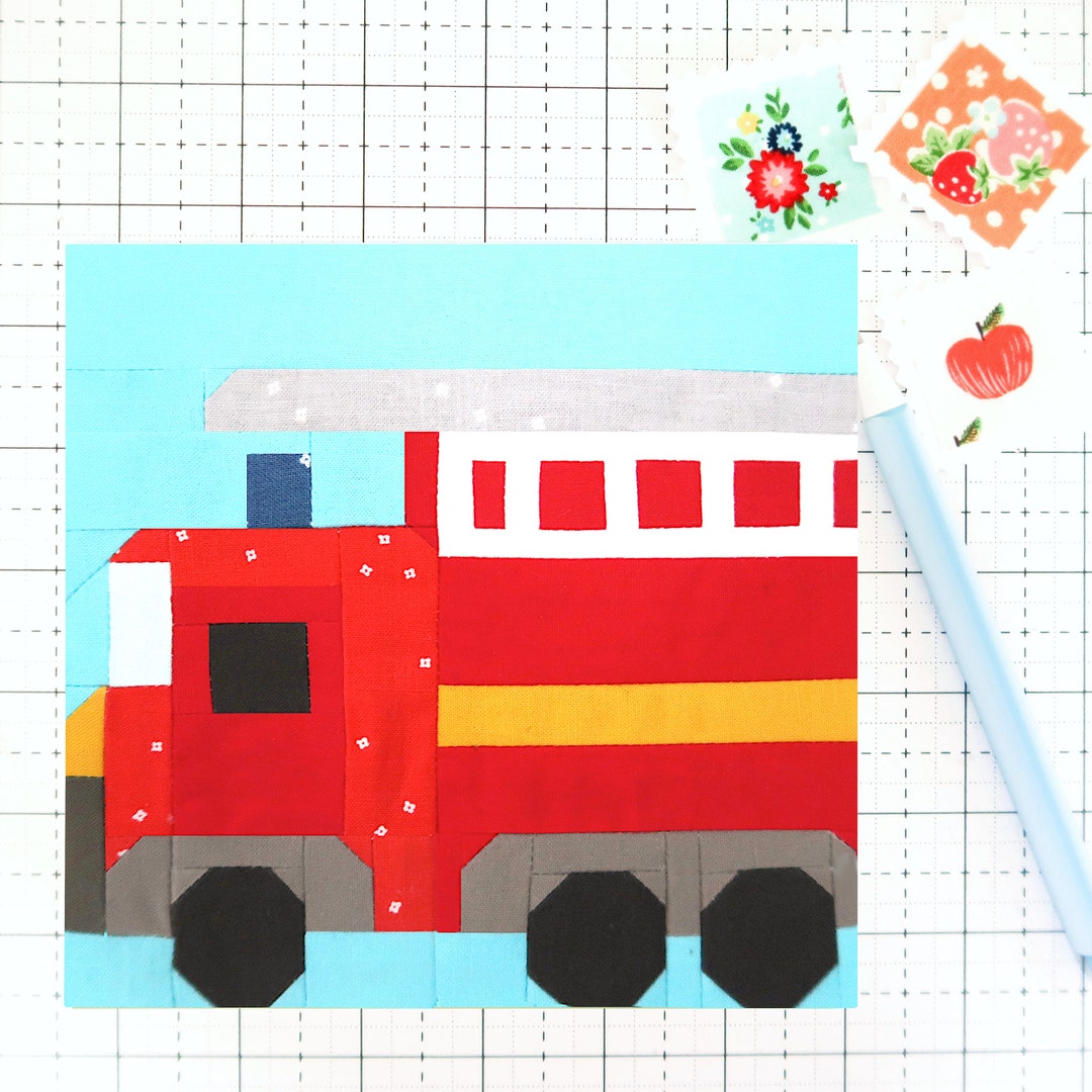 Fire Truck Fire Fighter Vehicle Travel Quilt Block PDF Pattern ...