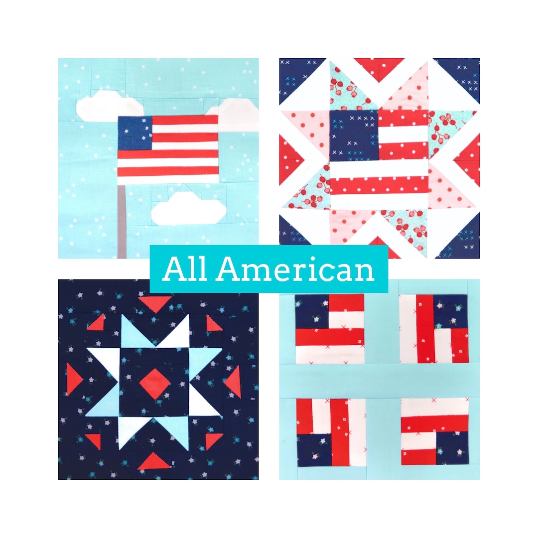 Set of 4 Patriotic Quilt Block Patterns:fireworks, Mini Flags, Stars ...