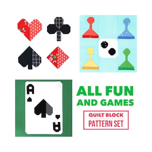 Set of 3 Game Night Quilt Block Patterns: Game Pieces, Ace of Spades ...