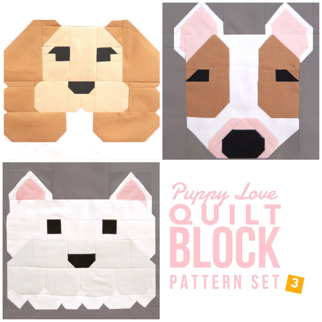 Set of 3 Dog Puppy Quilt Block Patterns: Cocker Spaniel, West Highland ...