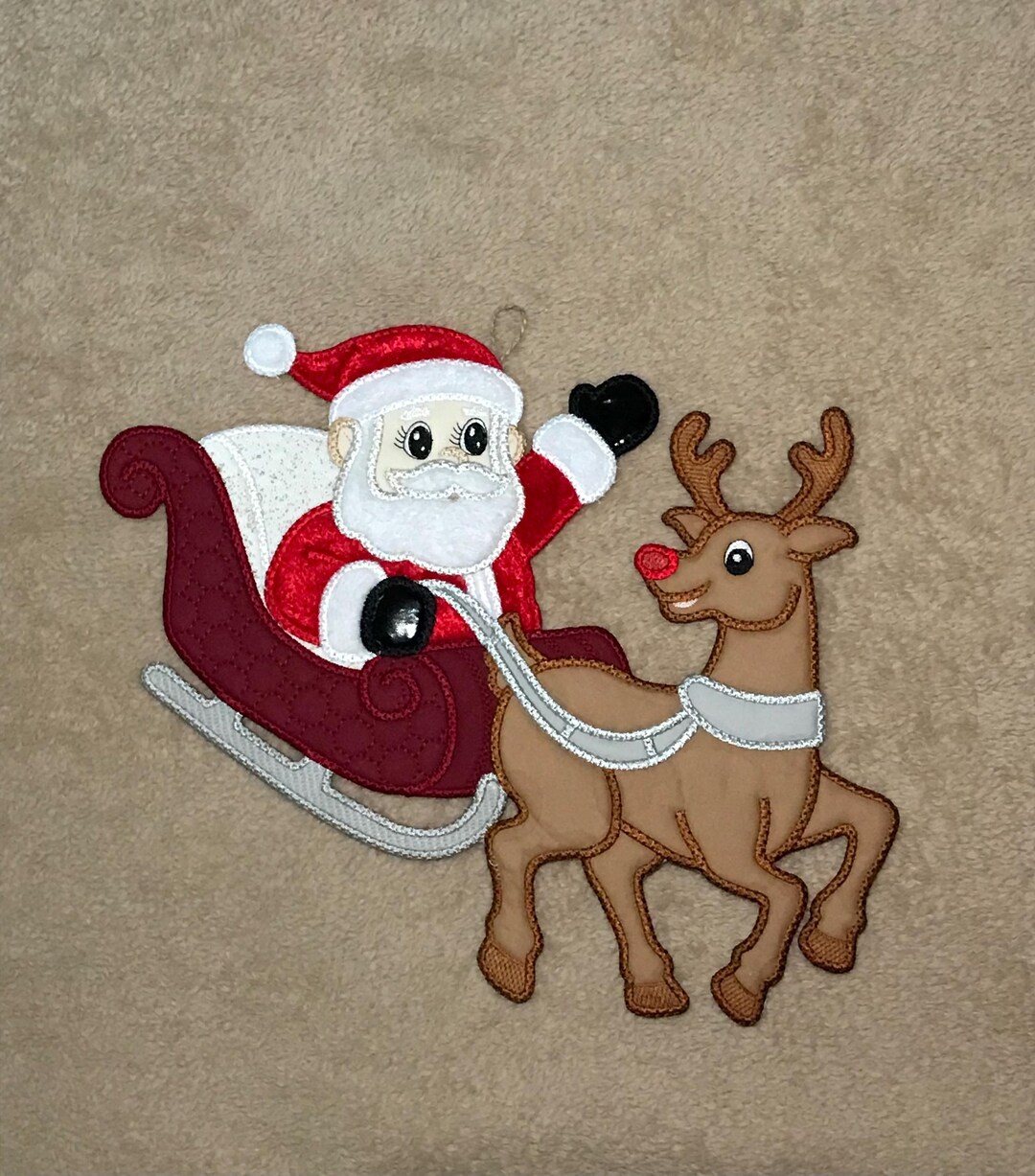 Santa and Rudolph Embroidered Wall Hanging, Christmas Decoration ...
