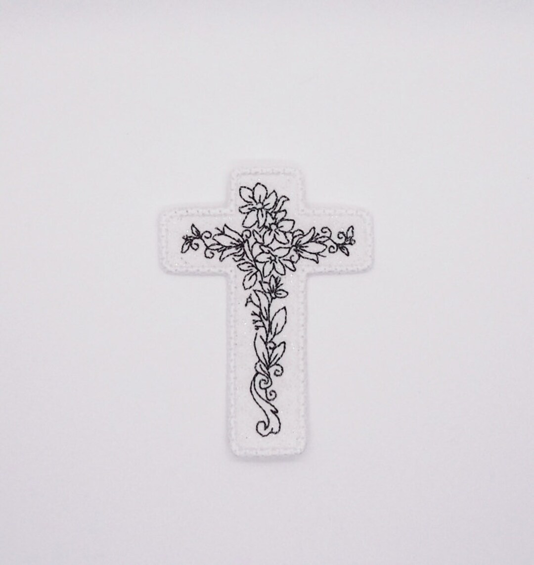 White Flower Cross Patch, Faith Patch, Religious Patch, Christian Patch ...