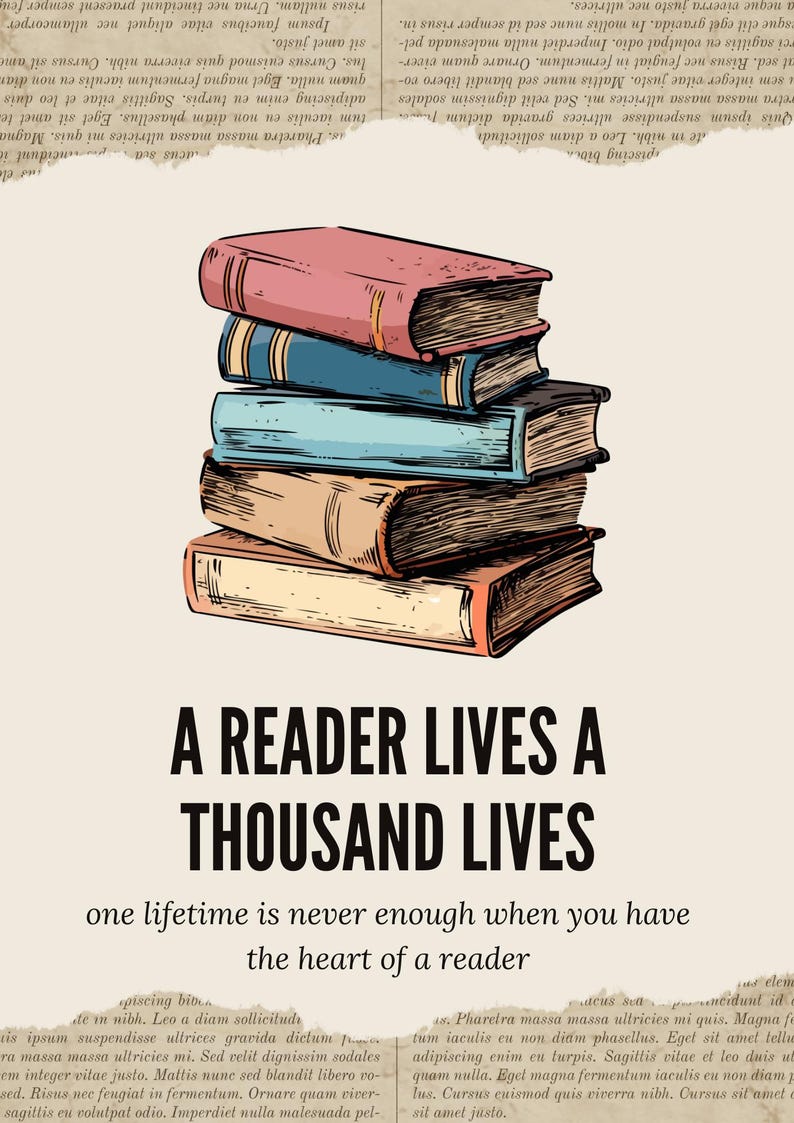 Book Lover A4 Digital Poster - A Reader Lives a Thousand Lives - Etsy