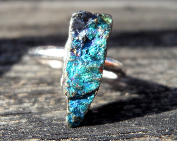 Raw Peacock Ore Ring Chalcopyrite Ring Plated Ring Rhodium - Etsy