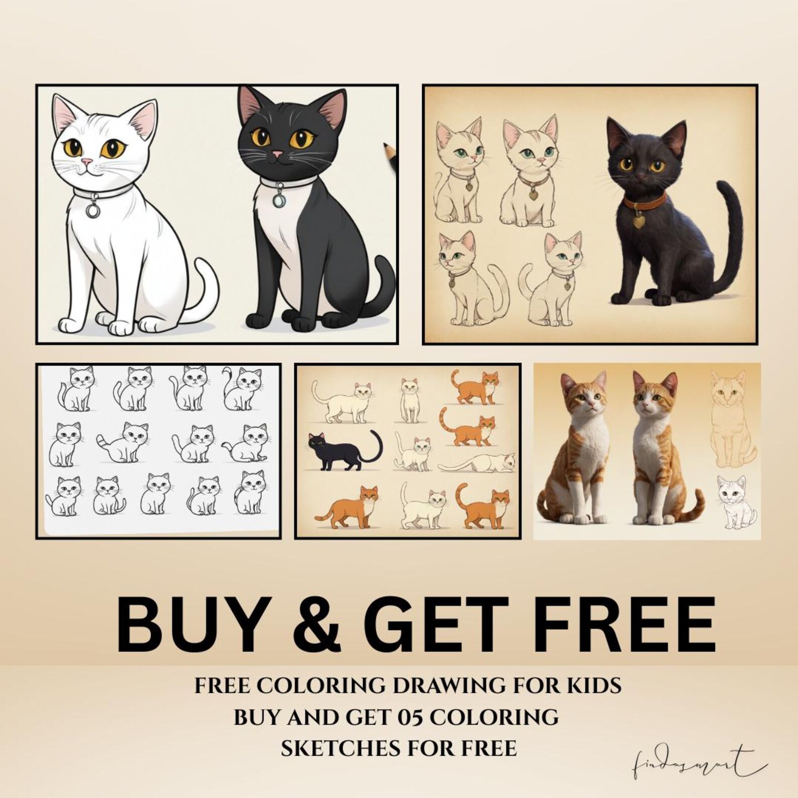 3 Cat Wall Art Prints + 5 Free Cat Coloring Pages | Modern Paper Art ...