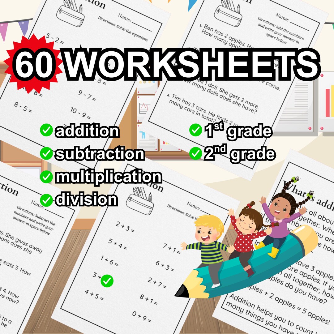 1st & 2nd Grade Math Bundle | Printable Addition, Subtraction ...