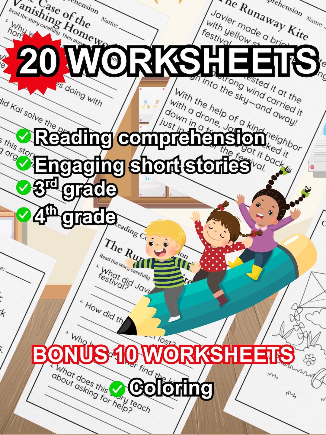 3rd & 4th Grade Reading Comprehension Worksheets | Short Stories ...
