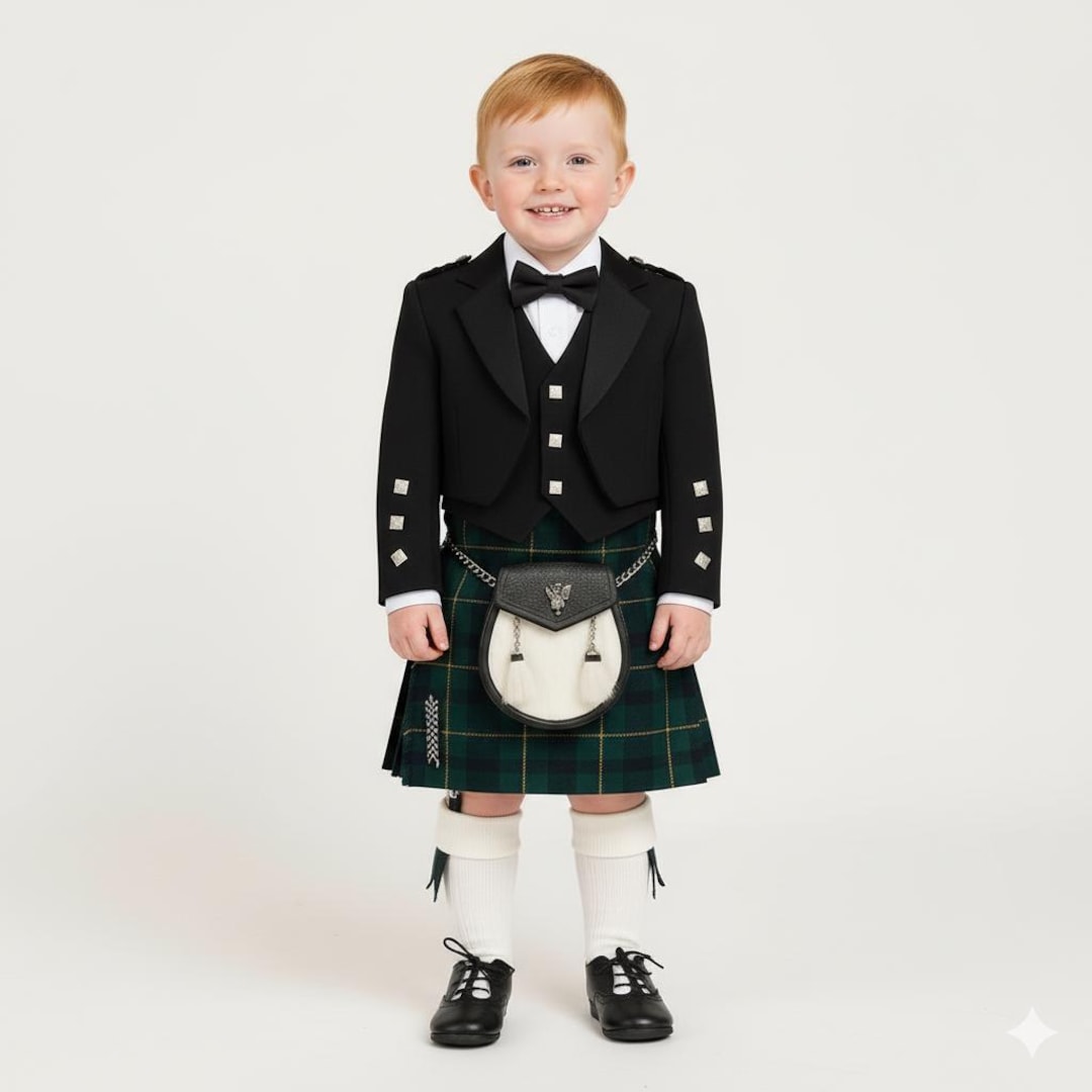 Scottish Boys Kilt Outfit 6 Piece Prince Charlie Kilt Set for Kids ...