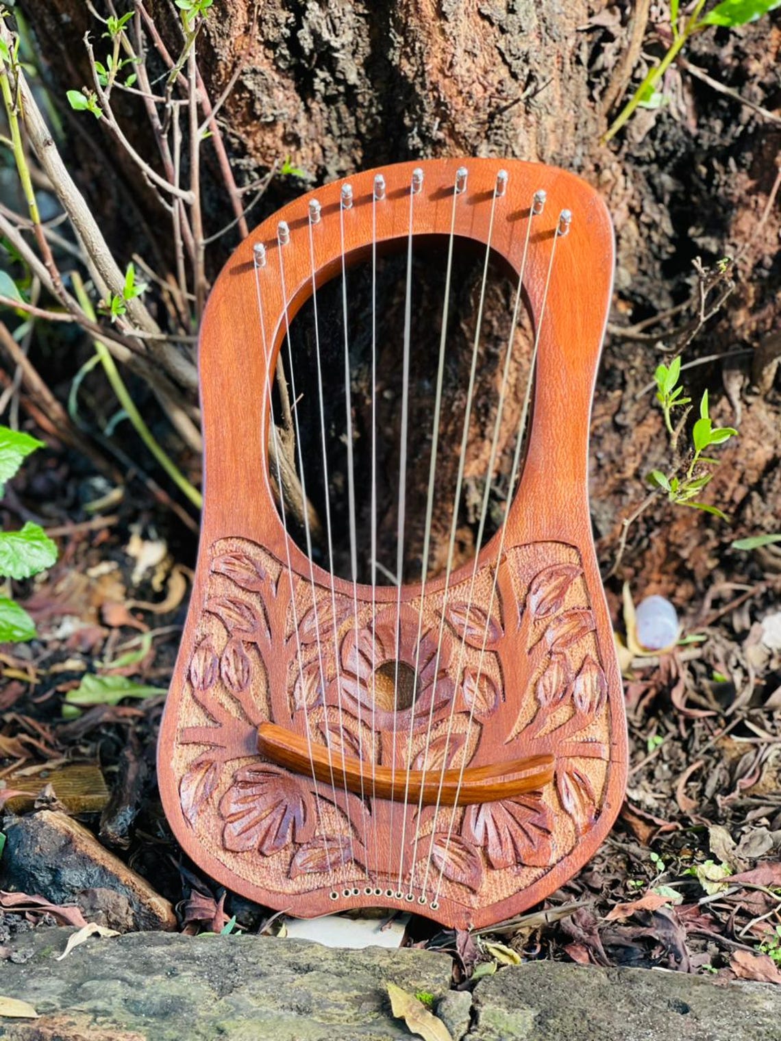 Handmade New Flower Rosewood Lyre Harp 10 Metal Strings Musical Lyre ...