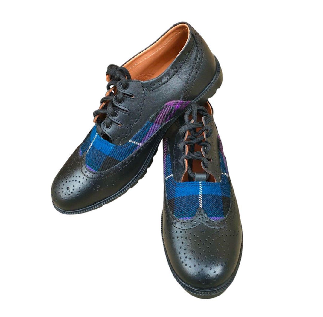 Men’s Scottish Ghillie Brogues Black Leather Tartan Kilt Shoes Rubber ...