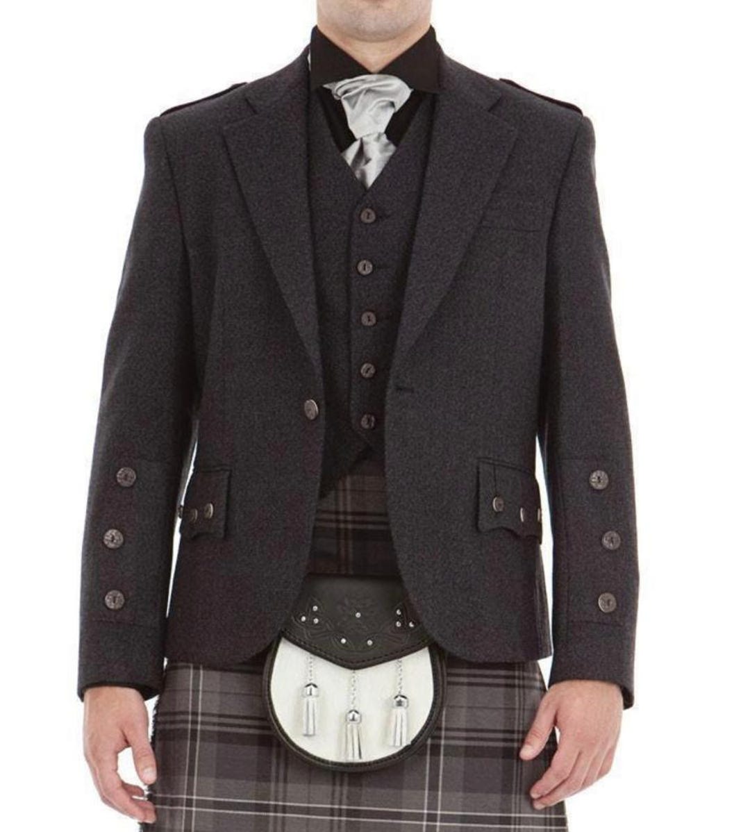 Men's Scottish Charcoal Grey Argyle Kilt Jacket With Waistcoat ...