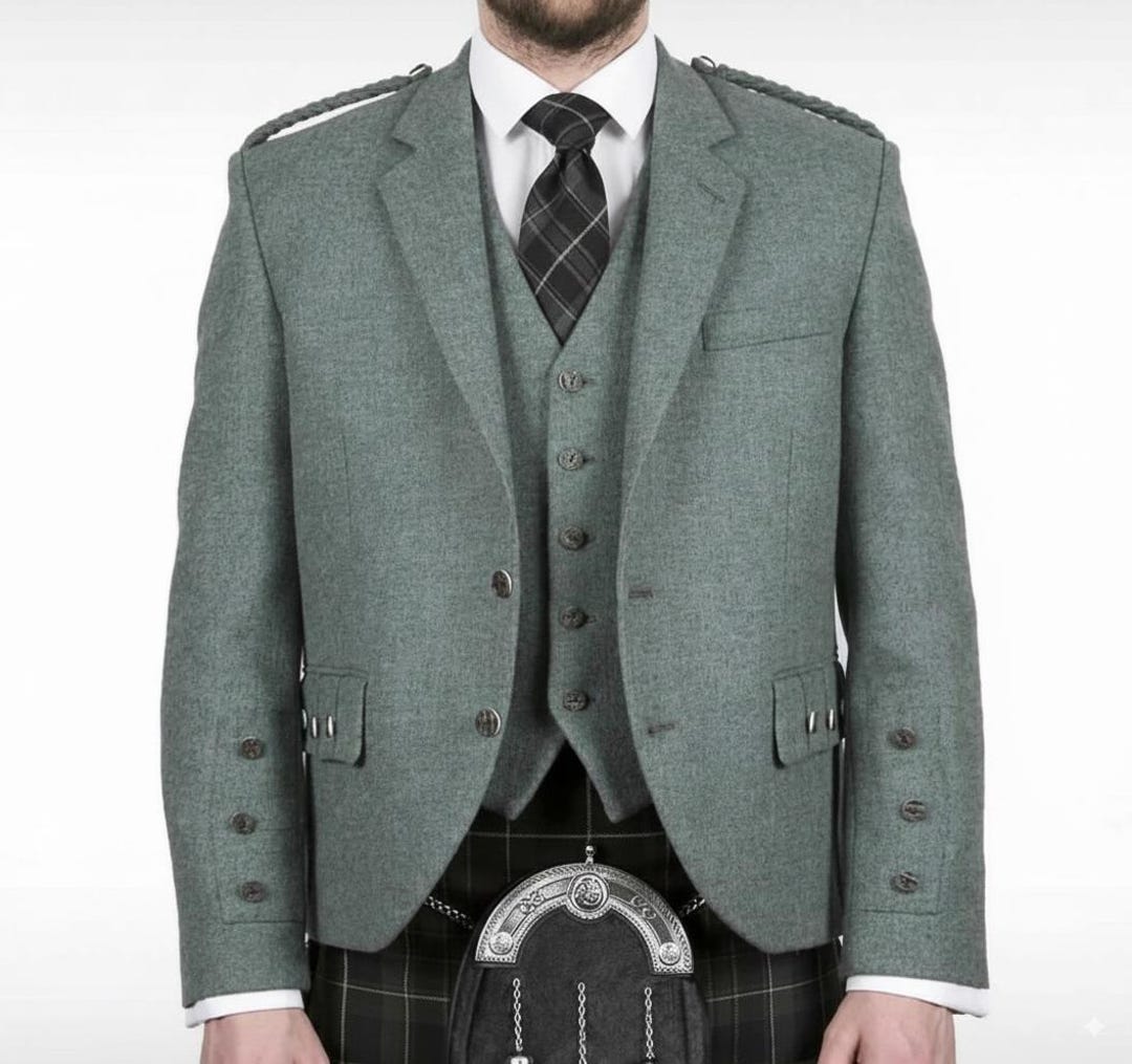 Men's Lovat Green Wool Argyle Kilt Jacket Scottish Highland Weeding ...