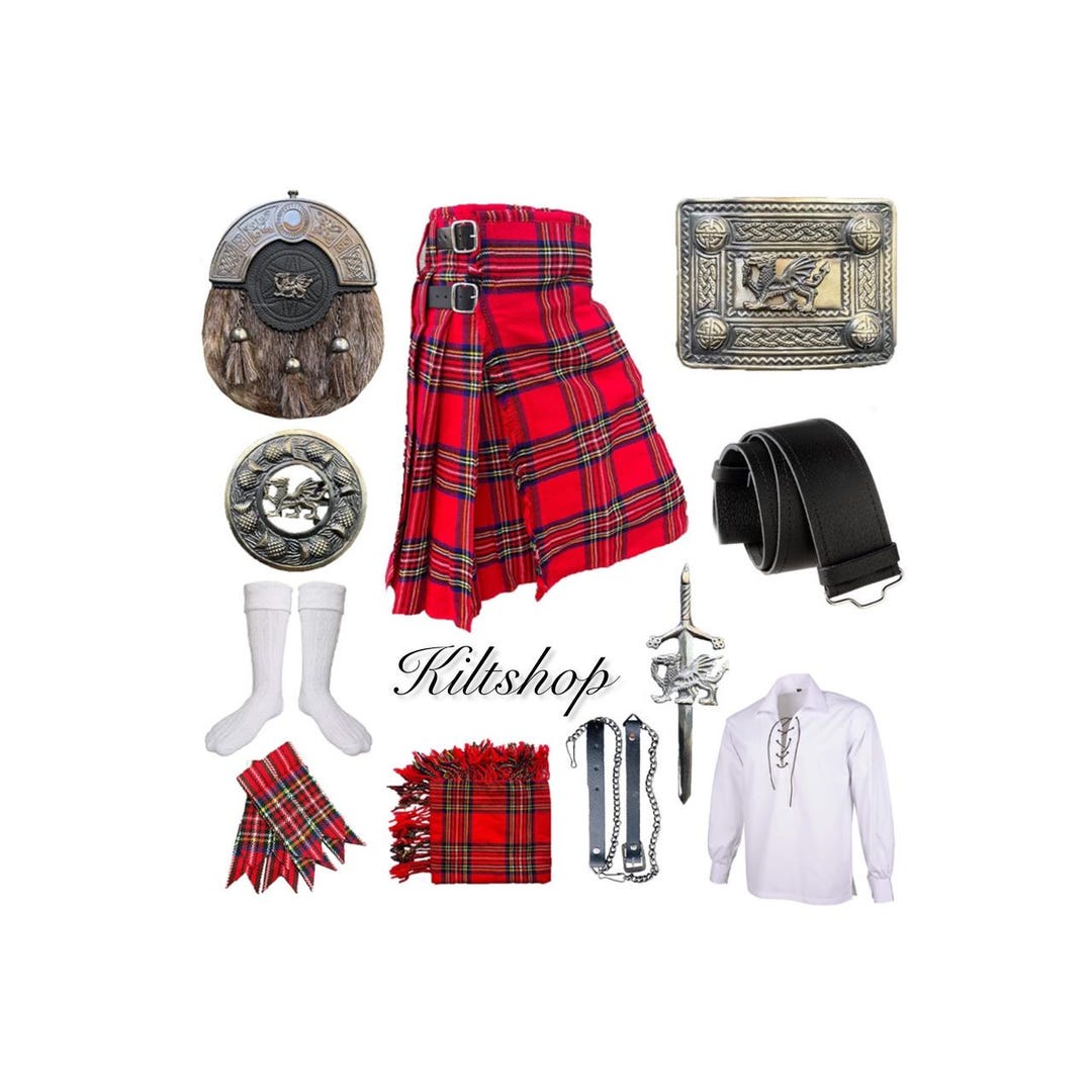 Men,s Scottish Highland Tartan Kilt Outfit 11 Pieces Traditional ...