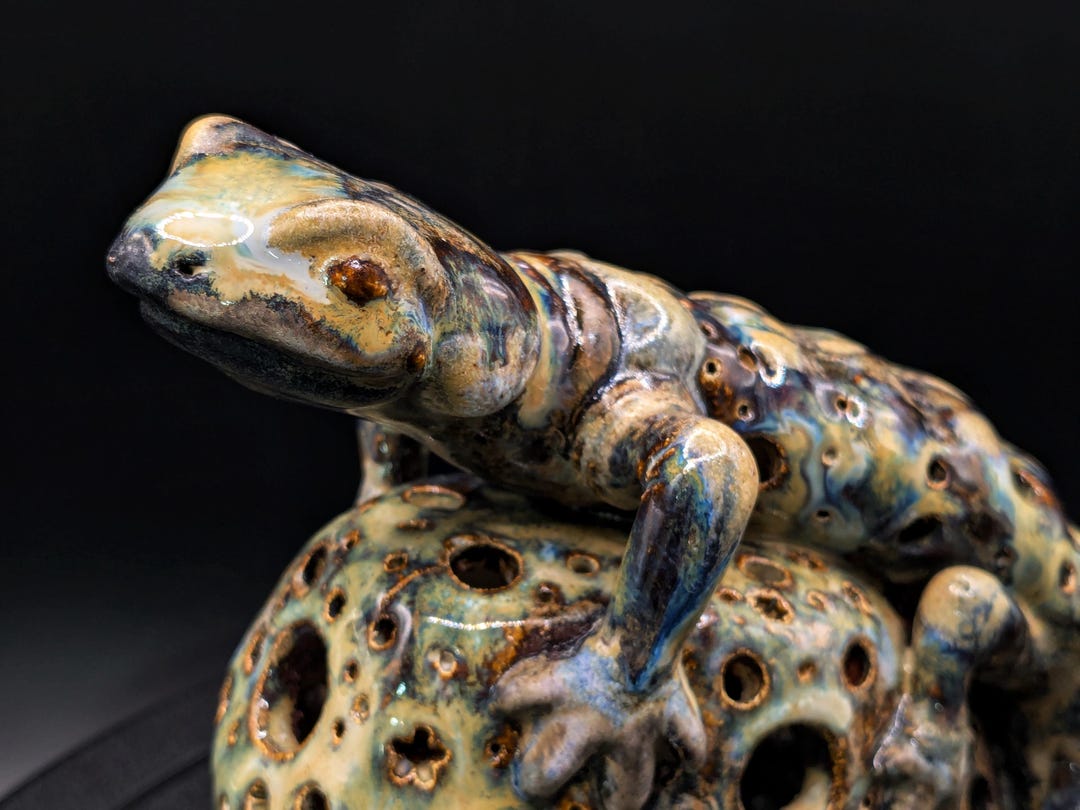 Ceramic Salamander Lantern, Handmade Tea Light Candle Holder, Reptile ...