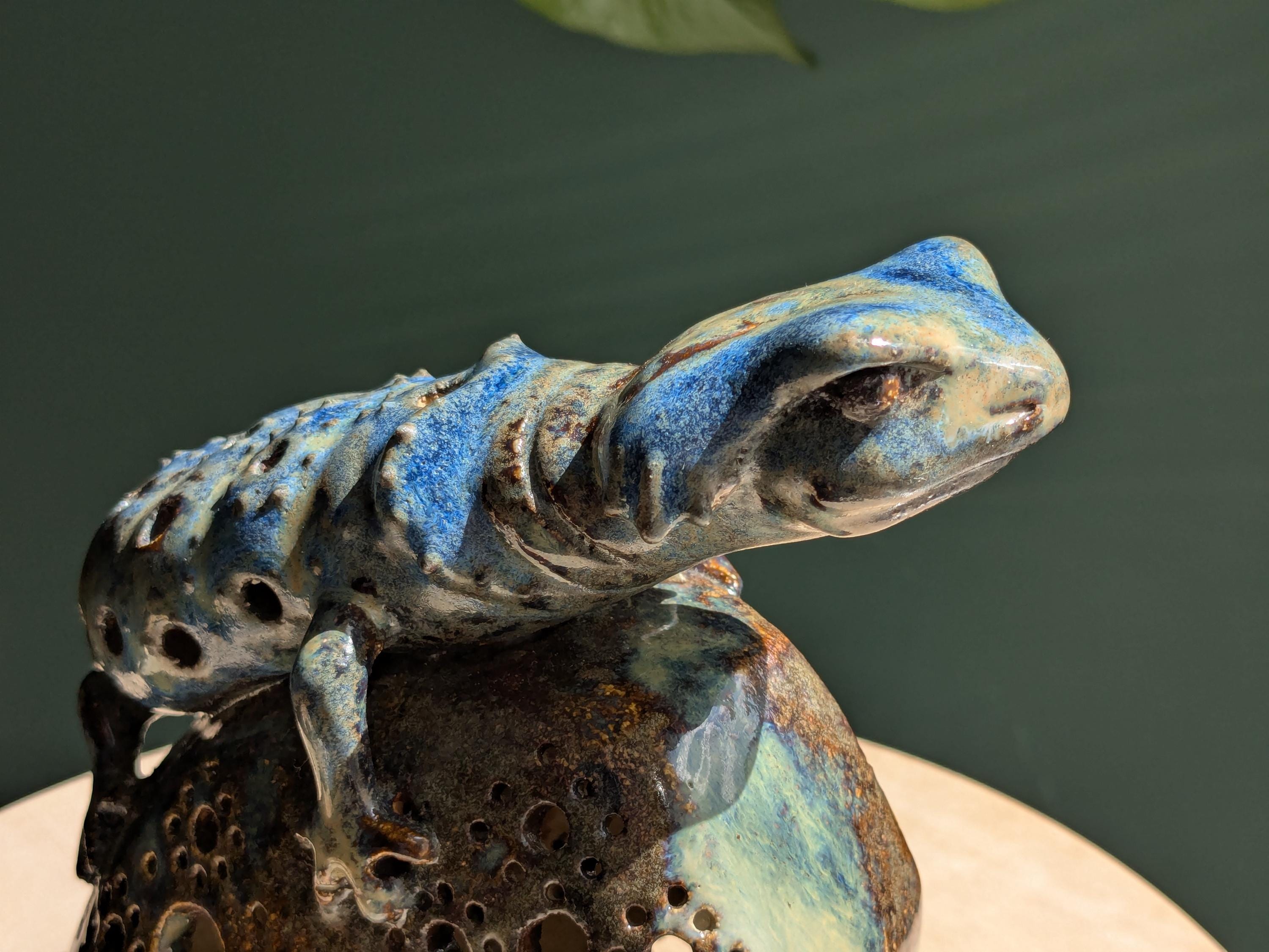 Ceramic Salamander Candle Holder – Handmade Reptile Lantern, Lizard ...