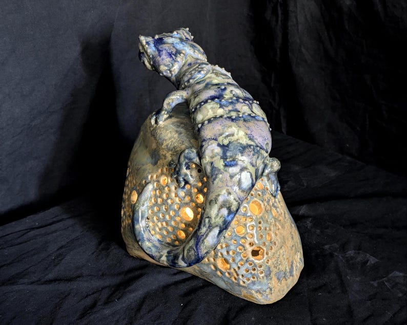 Ceramic Salamander Lantern, Handmade Tea Light Candle Holder, Reptile ...