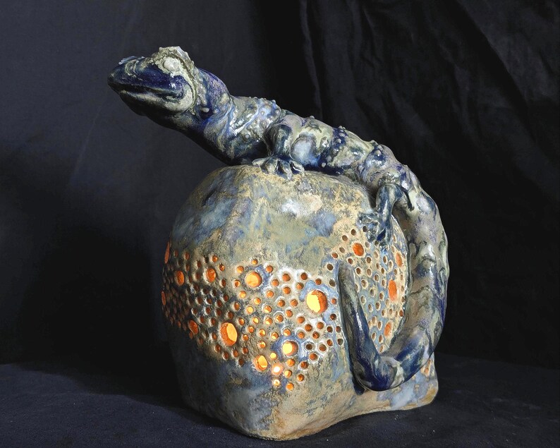 Ceramic Salamander Lantern, Handmade Tea Light Candle Holder, Reptile ...