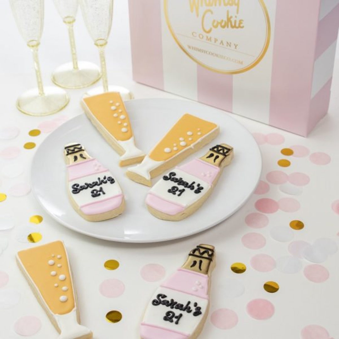 21st Birthday Sugar Cookies: Champagne Bottle & Glass Set - Etsy