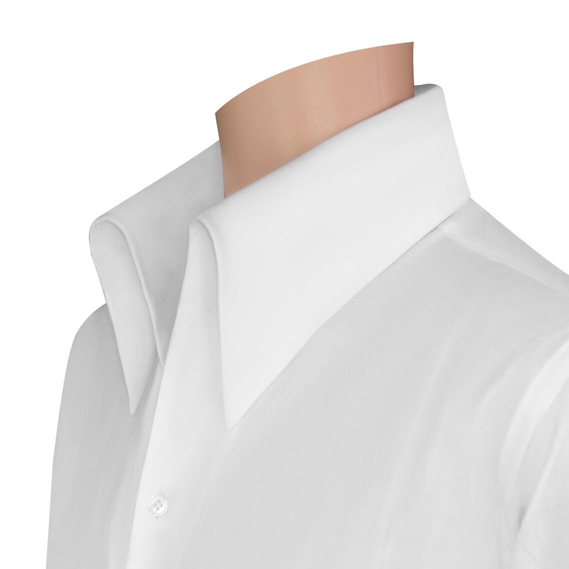 Men's White Evening Dress Shirt High Open Button Down Collar Buttonless ...