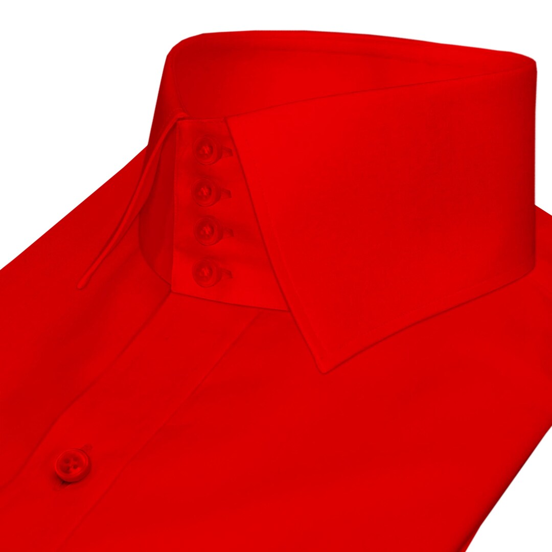 Men's Red Cotton High Collar Shirt - Harry Hill Style - Etsy