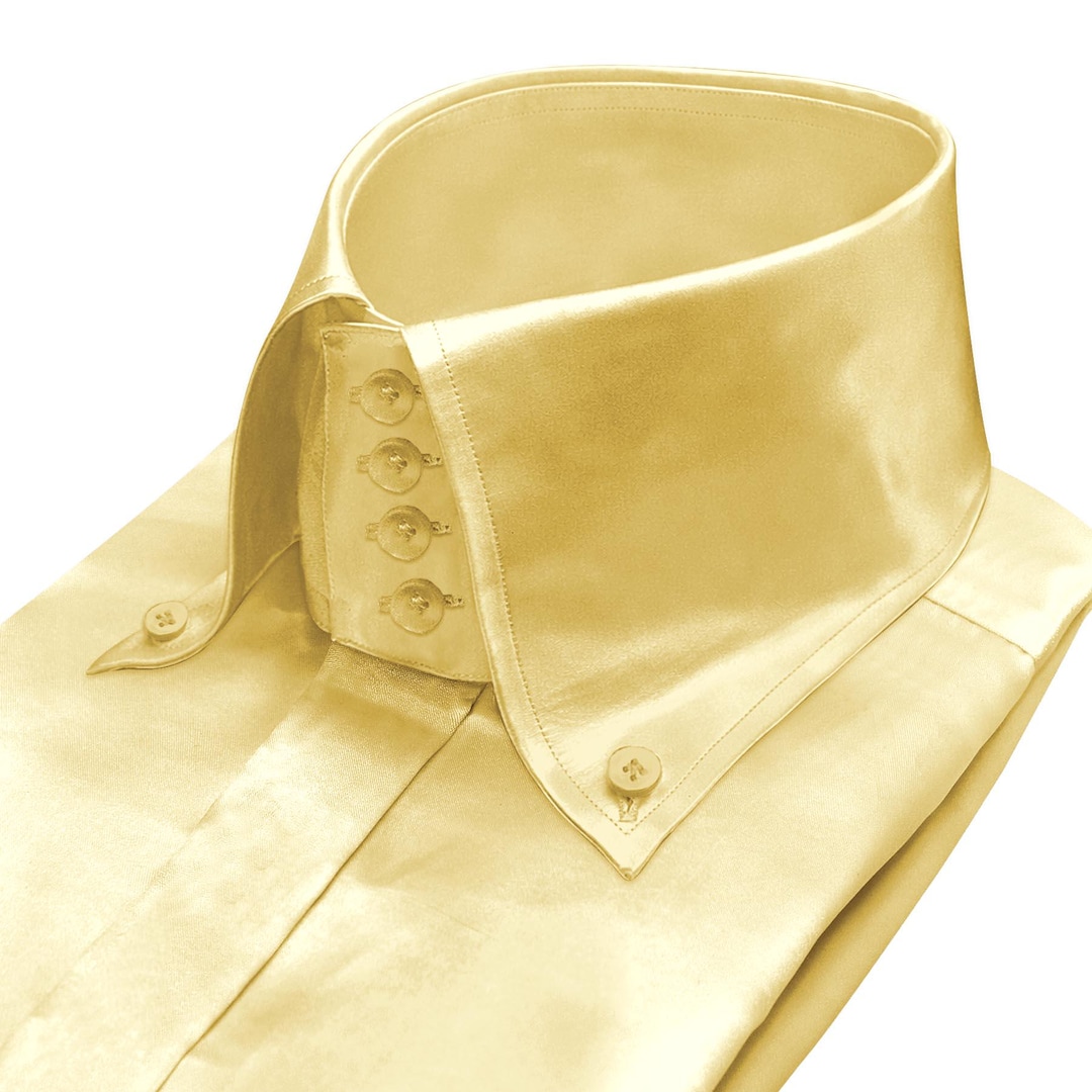 Luxury Gold Satin Men's Shirt High Button Down Collar Hidden Buttons ...