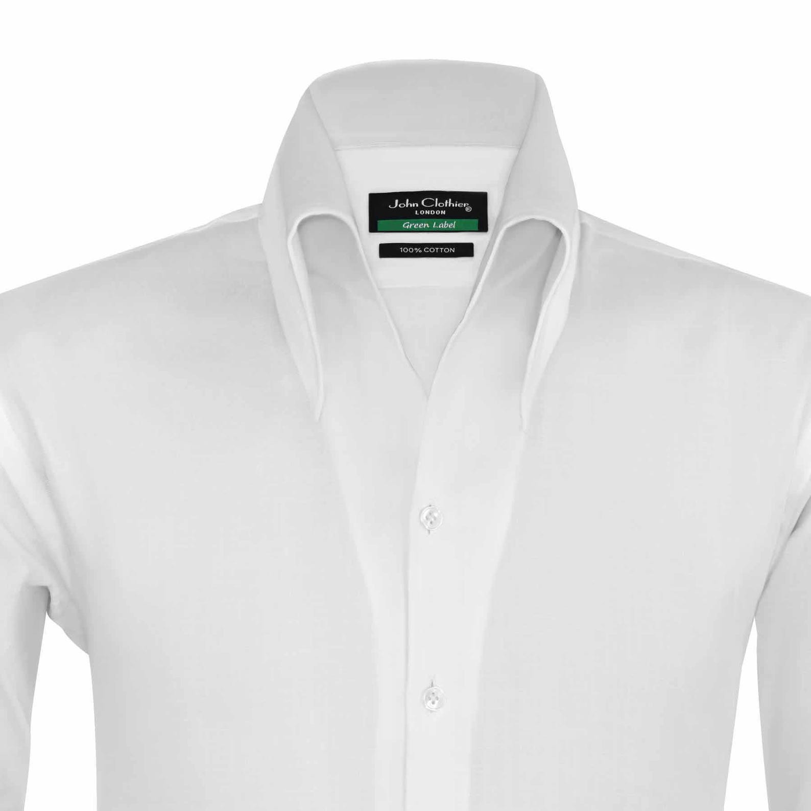 Men's White Evening Dress Shirt High Open Button Down Collar Buttonless ...