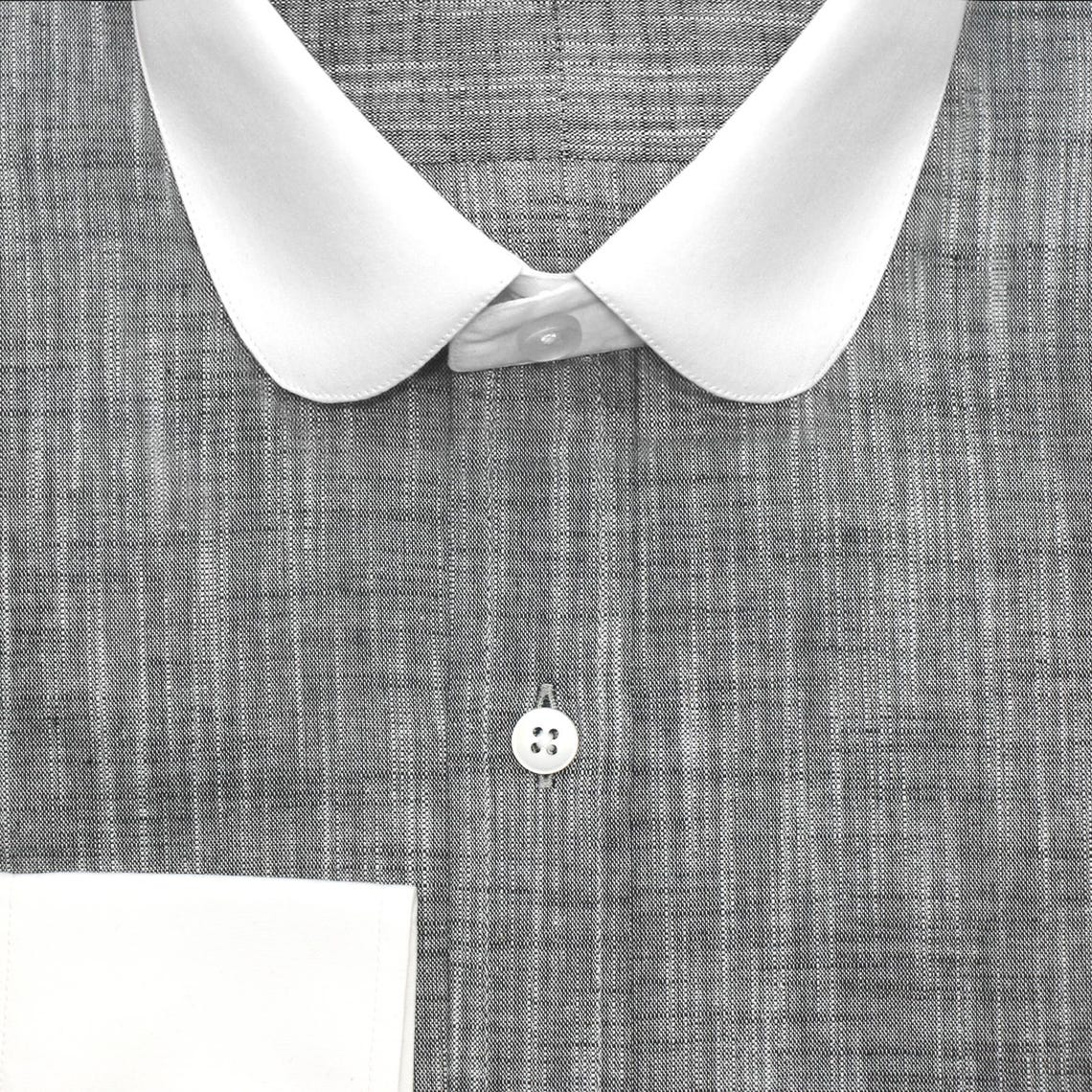 Grey Linen Slub Men's Banker's Shirt Penny Round Club Collar Vintage ...