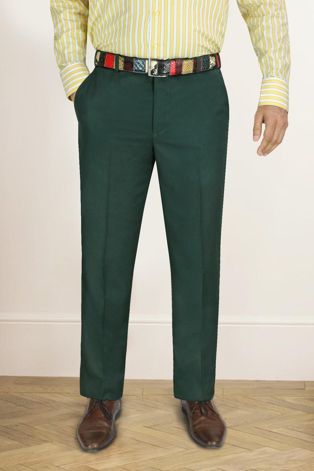 Handmade Forest Green Dress Pants, Tailored Fit Poly-wool Trousers - Etsy
