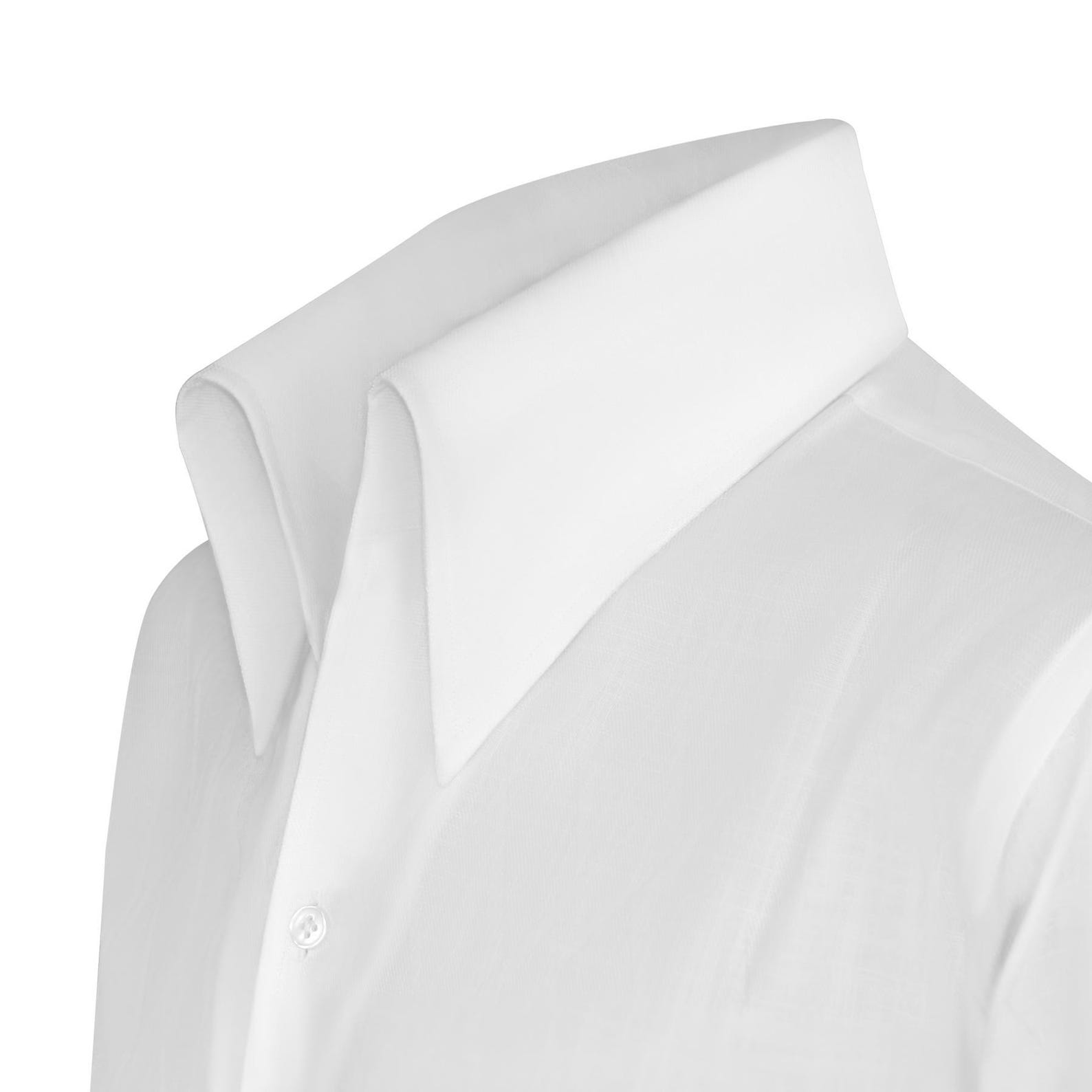 Men's White Evening Dress Shirt High Open Button Down Collar Buttonless ...