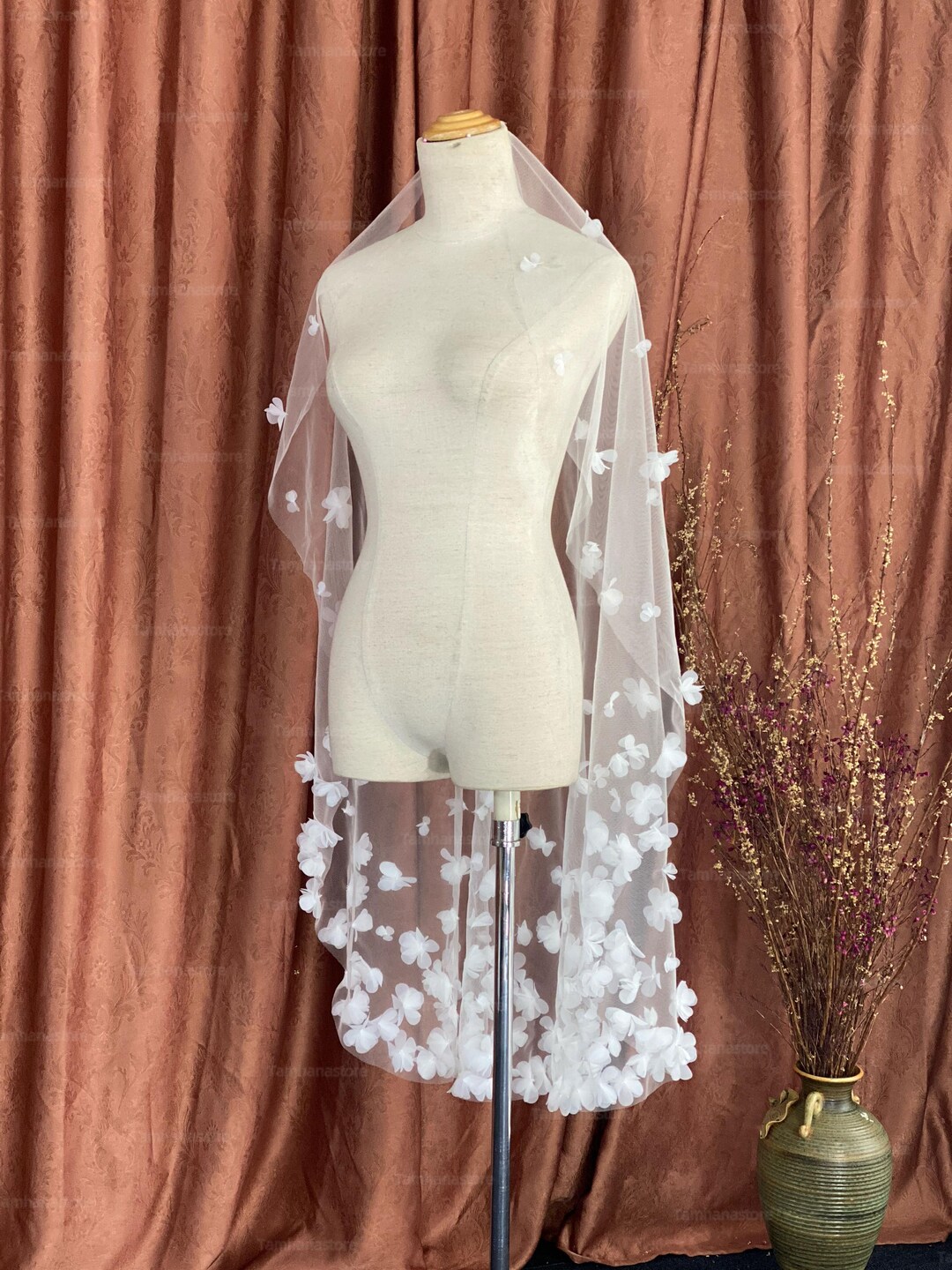 3d Flower Veil, Floral Wedding Veil, Wedding Gift, Tulle Veil ...