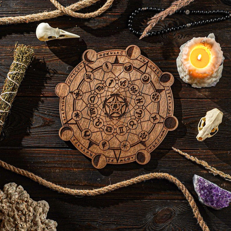 Crystal Grid Board, Zodiac Signs Board, Moon Phases Board, Divination ...
