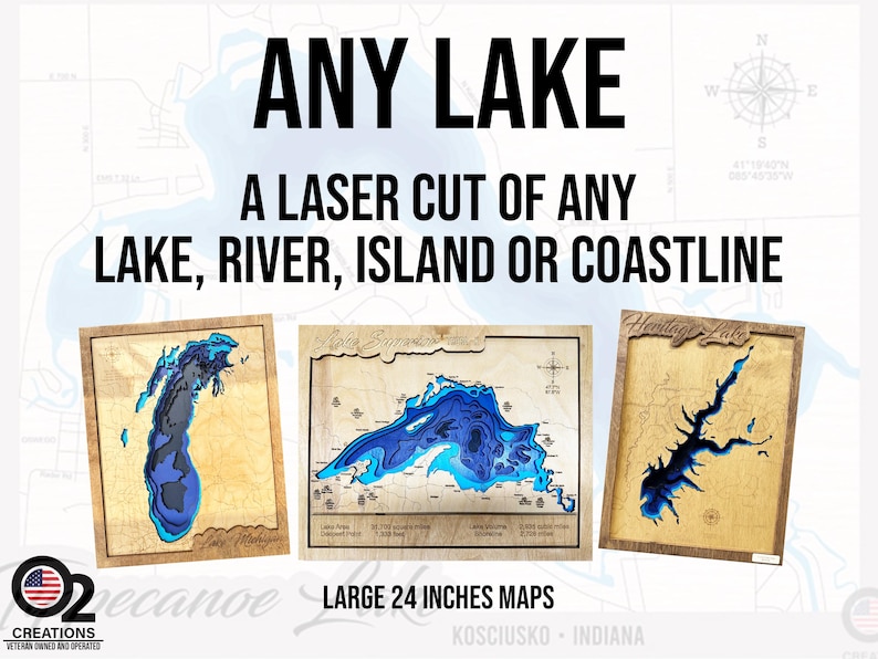 Custom Laser Cut Lake Map Bathymetric – Personalized Wooden Lake Art ...