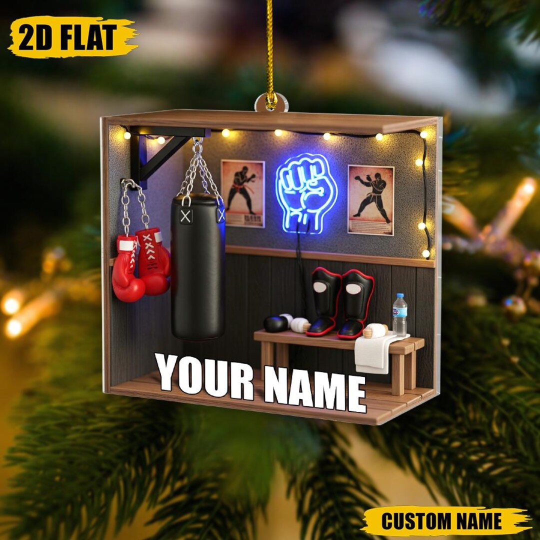 Personalized Boxing Gym Ornament, Custom Name Kickboxing Gift, 2D Flat ...