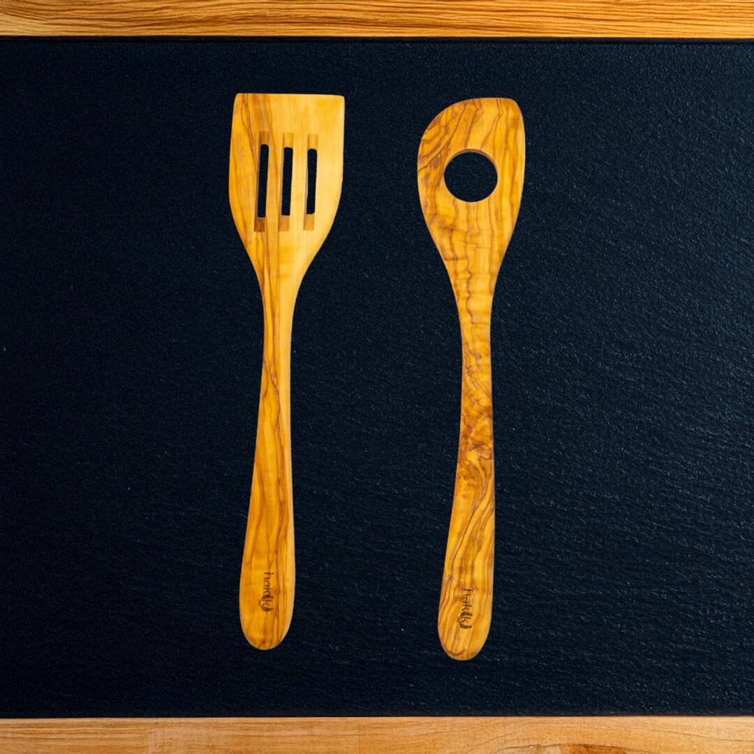 Handmade Olive Wood Spatula Set Two Piece Natural Wooden Cooking ...
